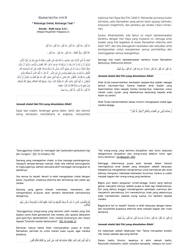 Khutbah Idul Fitri 1444 1 Rafli | PDF