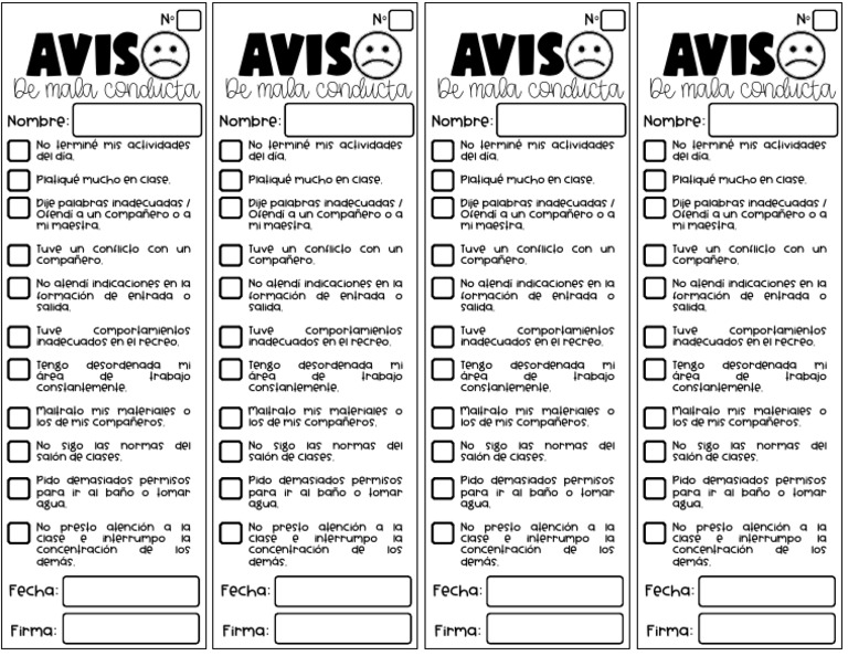 Aviso de mala conducta escolar | PDF