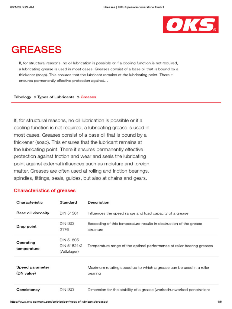 Greases _ OKS Spezialschmierstoffe GmbH | PDF