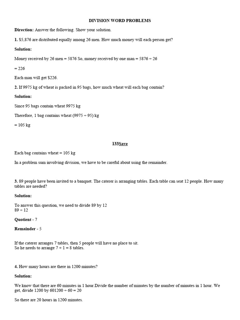 Division Word Problems | PDF