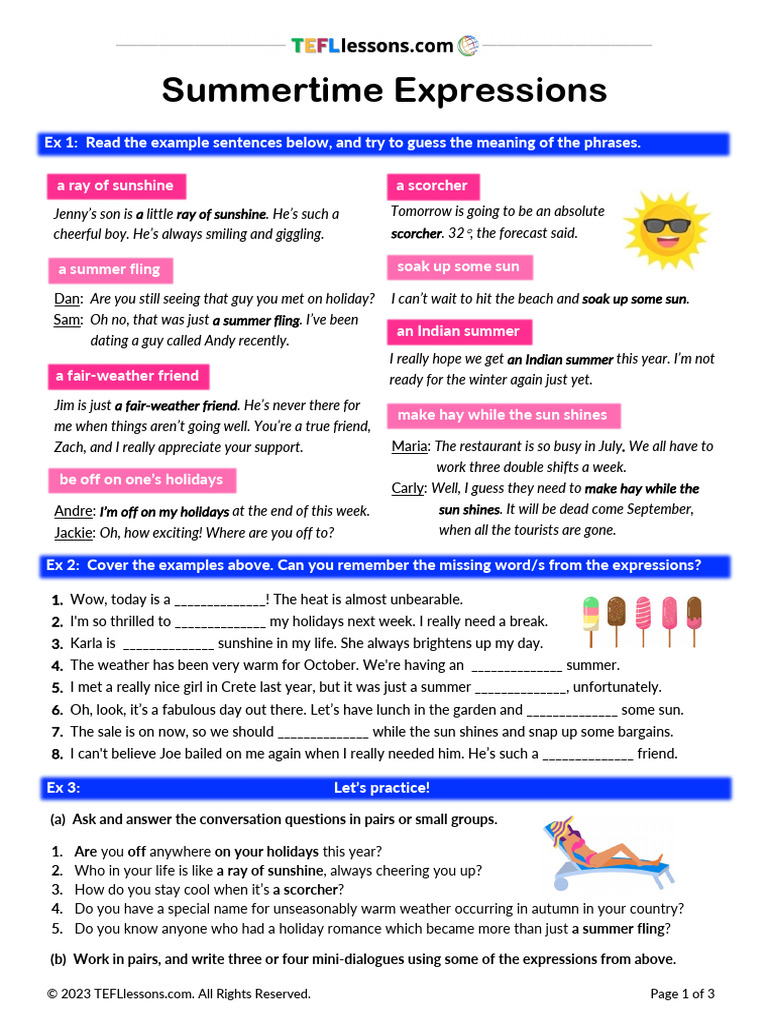 Summertime Idioms Teacher | PDF