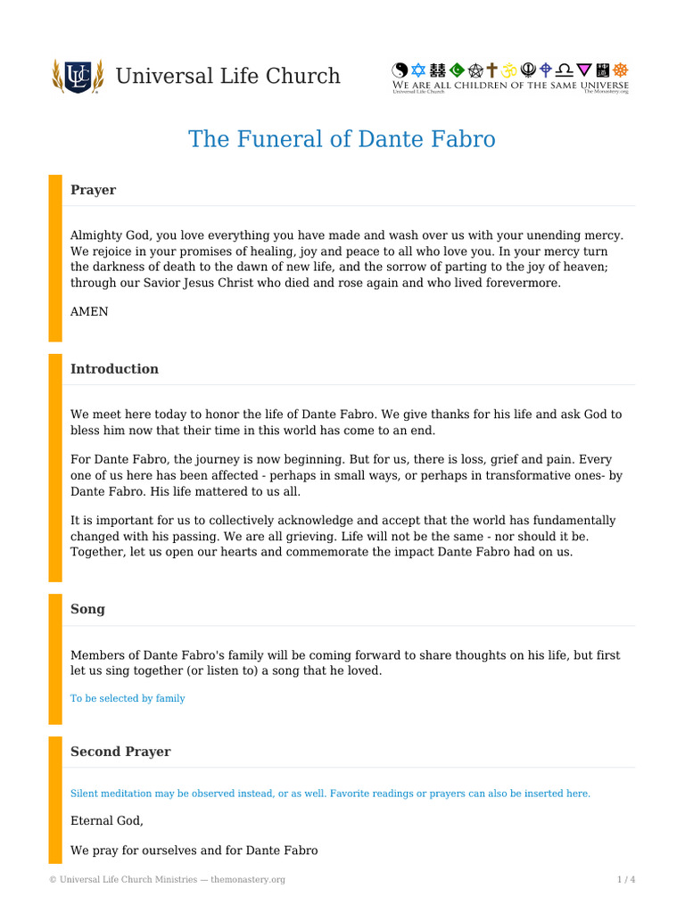 Funeral Ceremony Script | PDF | Prayer | Heaven