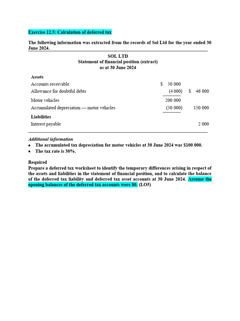 ACCY200 Tut3 Deferred Tax | PDF