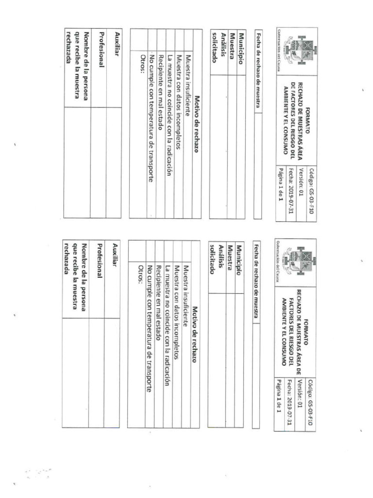 Formato Rechazo de Muestras | PDF