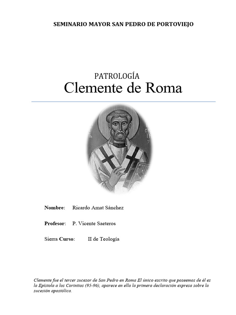 CLEMENTE DE ROMA Patrologia | PDF | Religión y espiritualidad | Clásicos