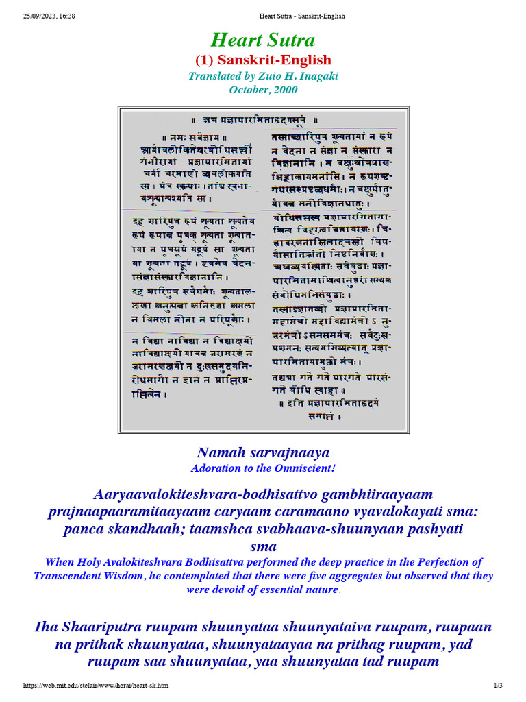 Heart Sutra: Sanskrit-English Translation | PDF