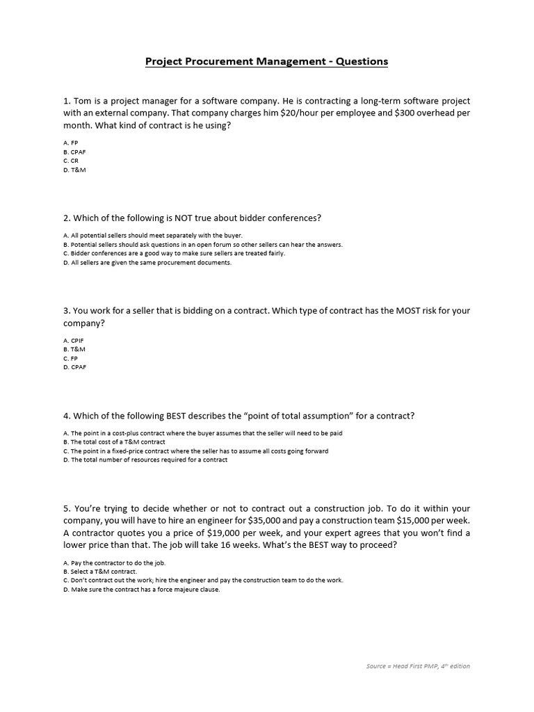 Quiz - Project Procurement Management | PDF