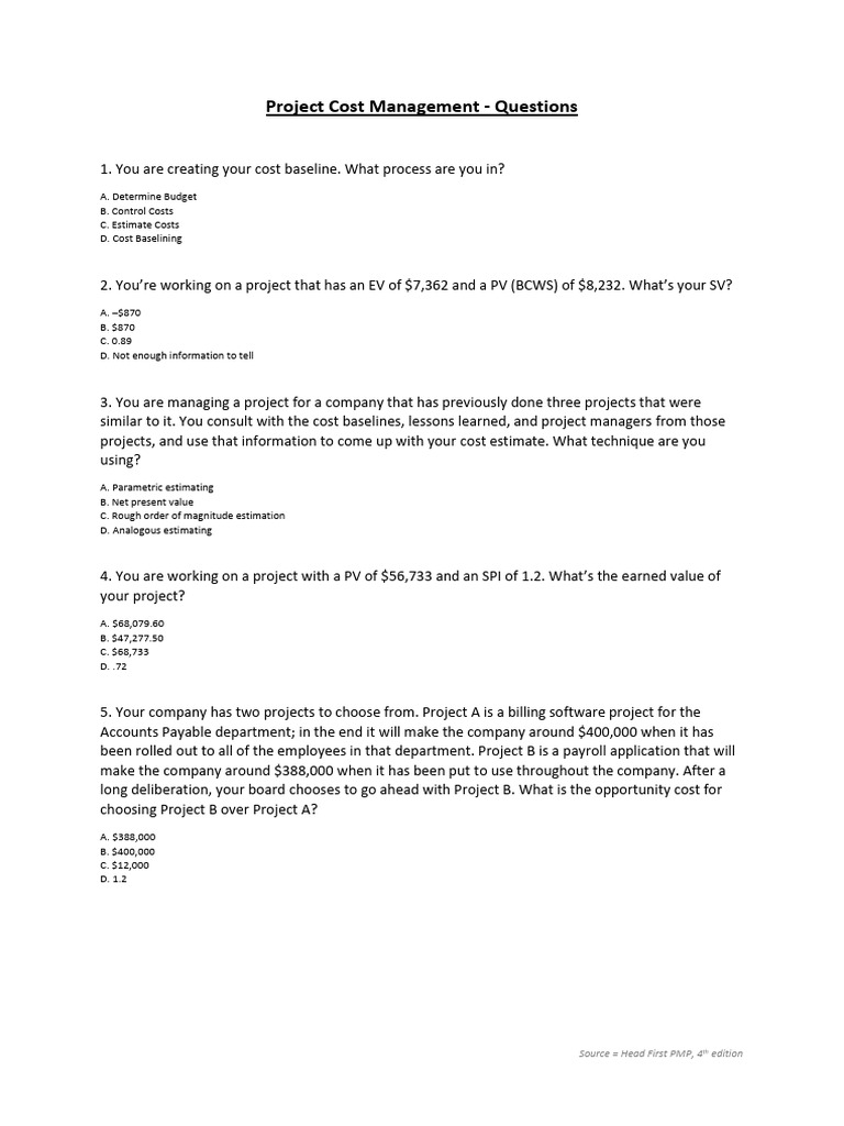 Quiz - Project Cost Management | PDF | Net Present Value | Business