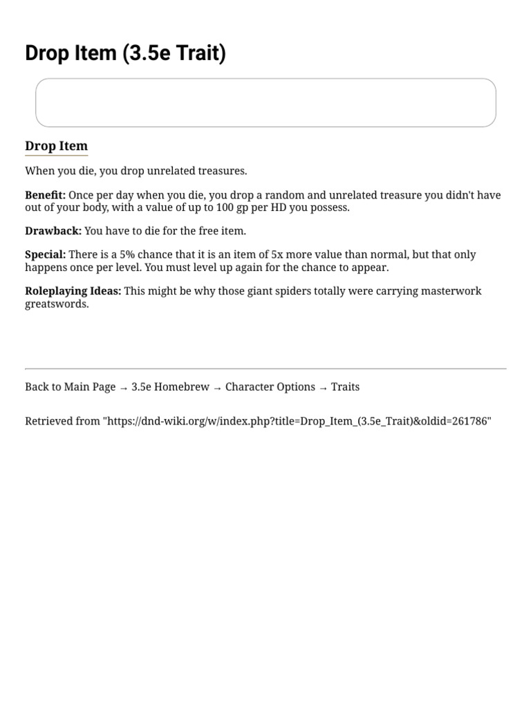 Drop Item (3.5e Trait) - Dungeons and Dragons Wiki | PDF
