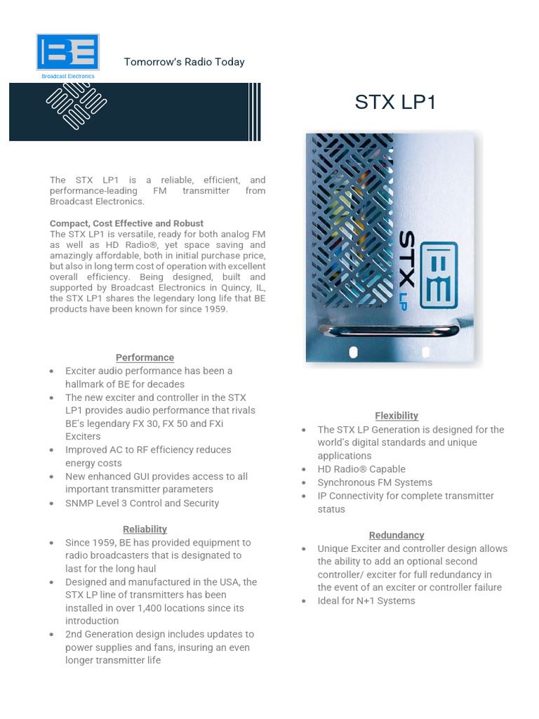 STX LP1 FM Transmitter Brochure V1 | PDF | Transmitter | Radio