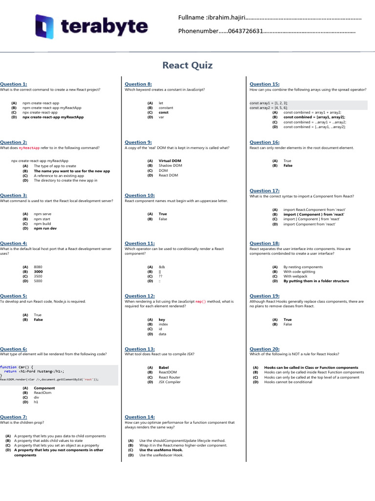 Quiz React V1 | PDF