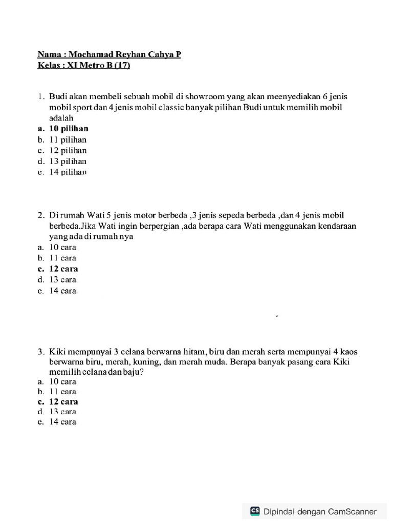 UH Kaidah Pencacahan XII | PDF