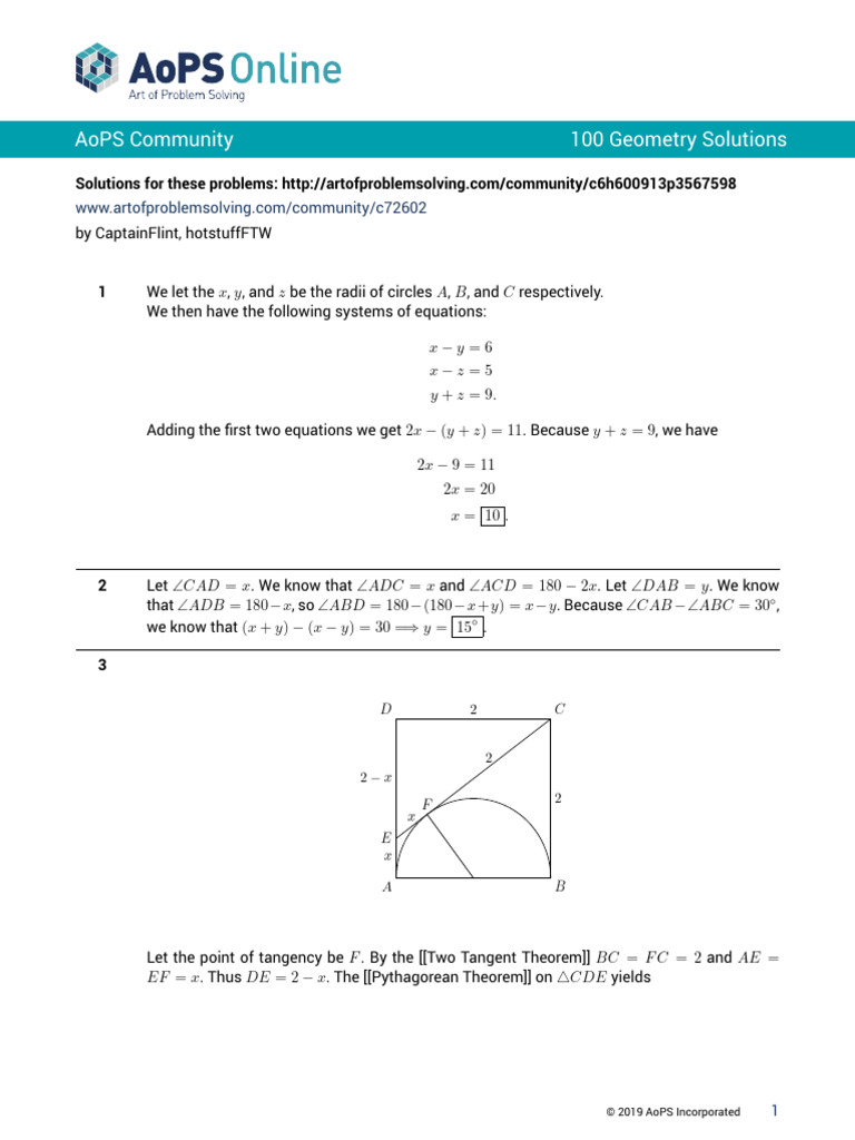 Aops Community 100 Geometry Solutions | PDF