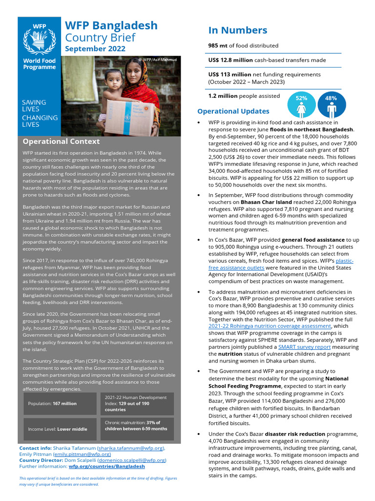 September 2022 - Country Brief - Bangladesh | PDF | Social Science