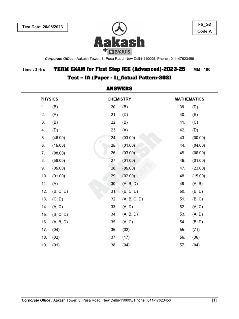 TE FS Test-1A Code-A G2 Paper-1 (20-08-2022) Sol FINAL | PDF