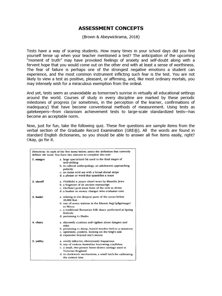 Assessment Concepts by Brown (2018) | PDF