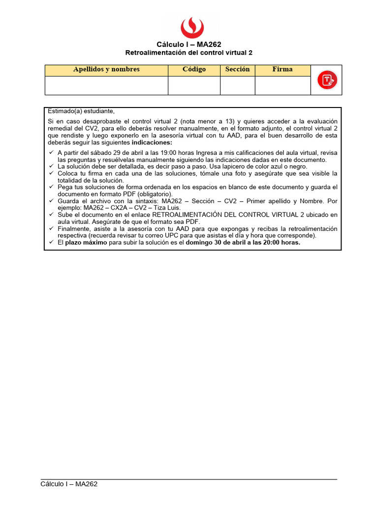Control Virtual 2 Calculo 1 | PDF
