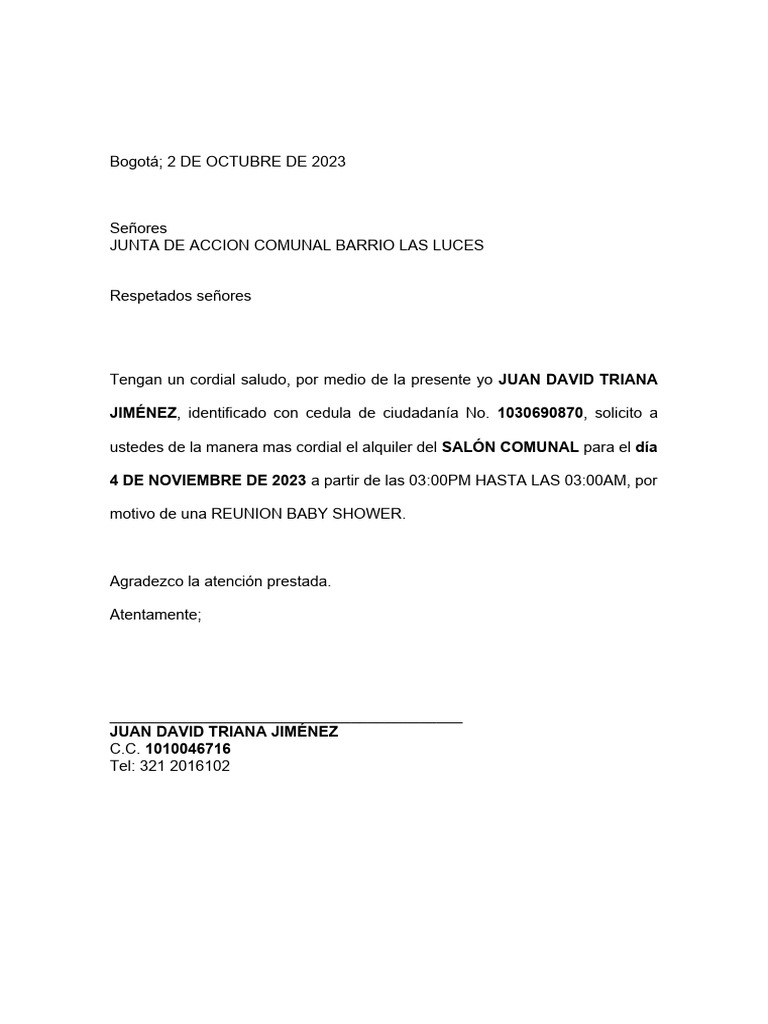 Solicitud Salon Comunal | PDF