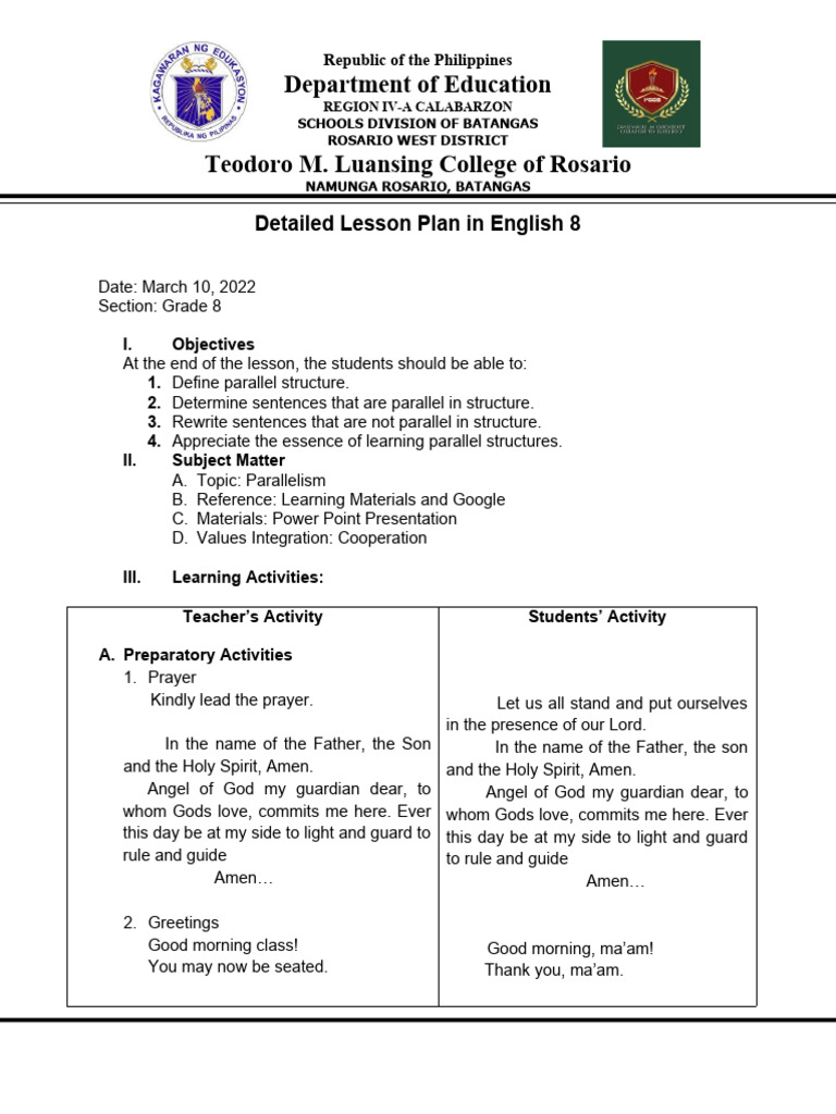 Detailed Lesson Plan in English 8 | PDF