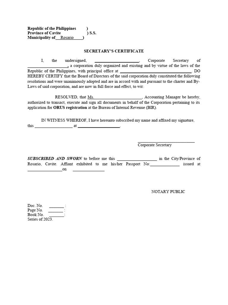 BIR Sec Cert - ORUS | PDF