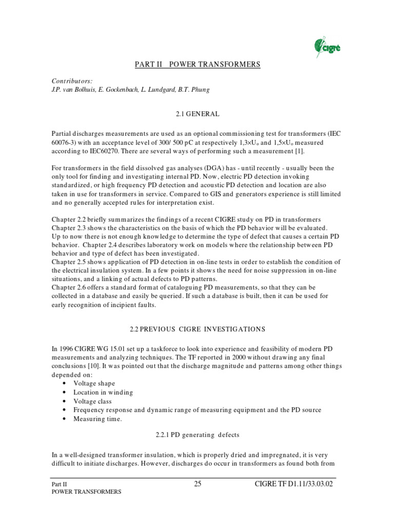 PD Transformer (CIGRE 226) | PDF