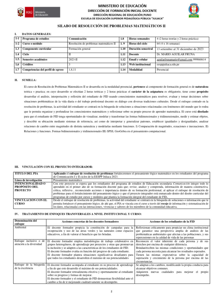 Silabo de Matematica | PDF