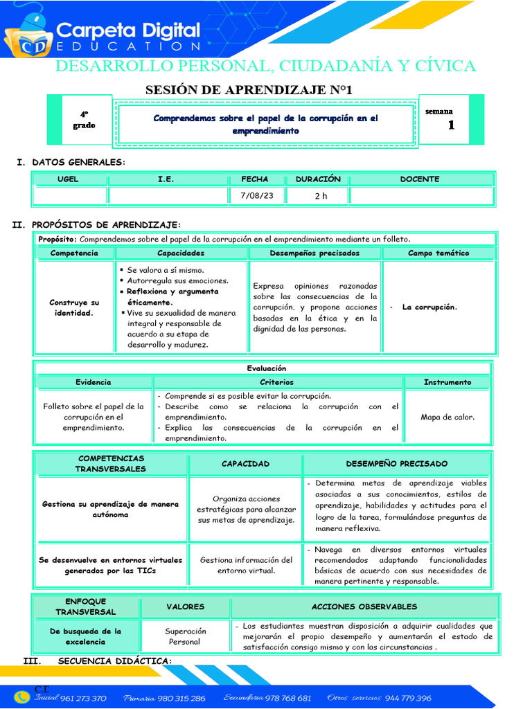 4° Sesión de Aprendizaje Sesión 1-Sem.1-Exp.5-Dpcc | PDF