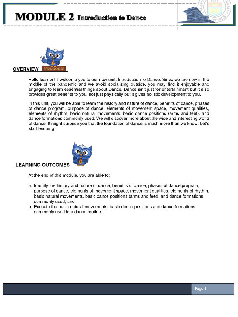 Module 2- Introduction to Dance. Student Copy | PDF