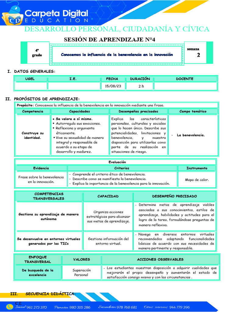 4° Sesión de Aprendizaje Sesión 4-Sem.2-Exp.5-Dpcc | PDF | Aprendizaje | Evaluación