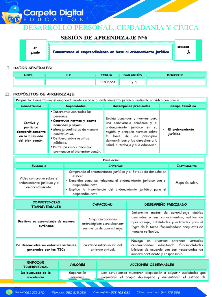 4° Sesión de Aprendizaje Sesión 6-Sem.3-Exp.5-Dpcc | PDF | Aprendizaje | Evaluación