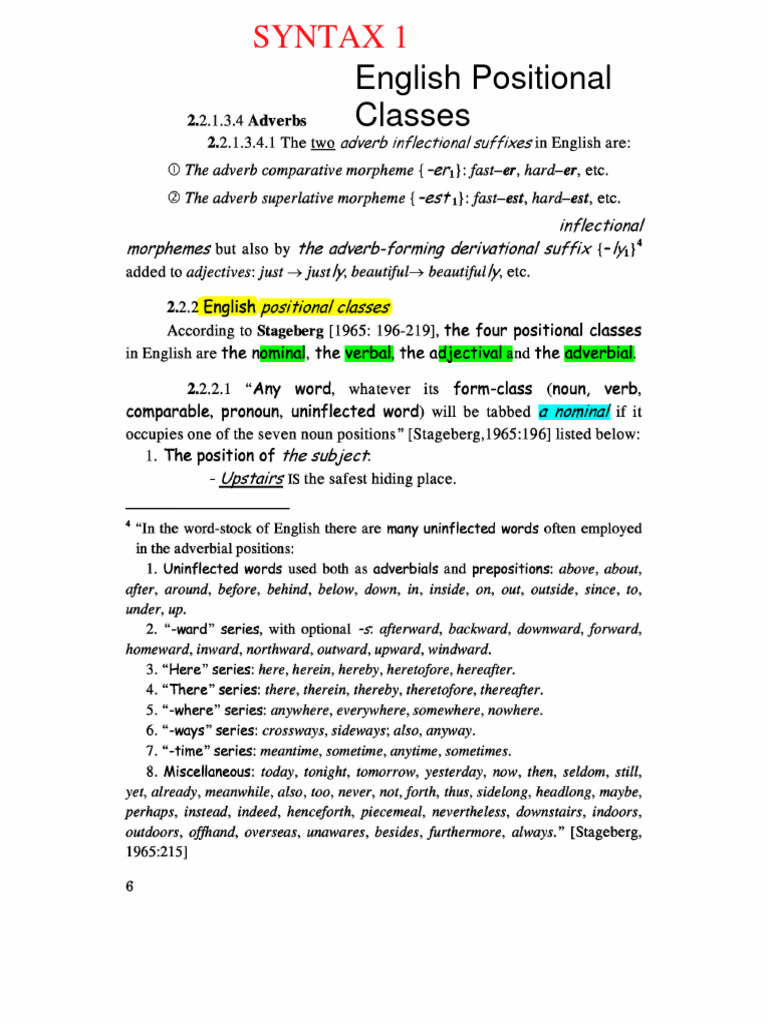 Syntax 1 - English Positional Classes | PDF | Adverb | Verb