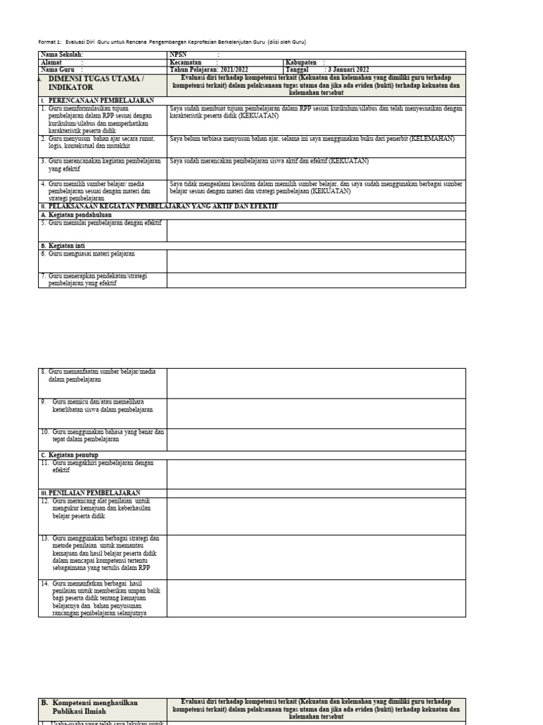 FORMAT EV - DIRI Dan Rencana PKB Guru | PDF