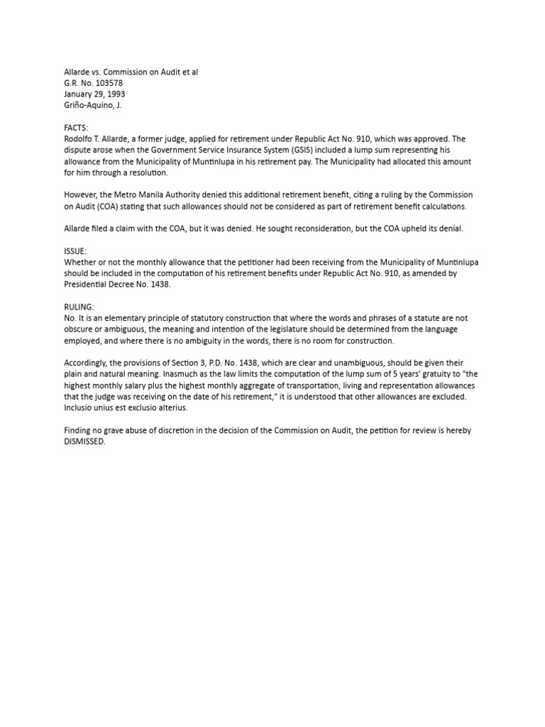 Allarde vs. Commission On Audit Et Al | PDF | Social Science