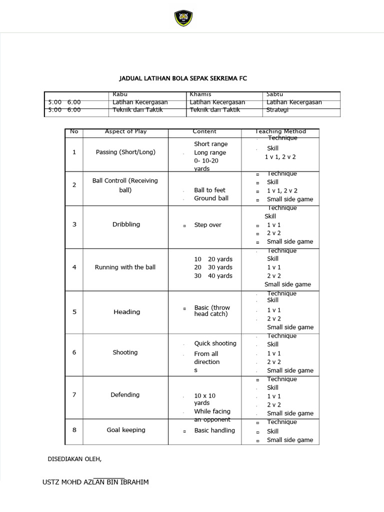 Dokumen - Tips - Jadual Latihan Bola Sepak | PDF