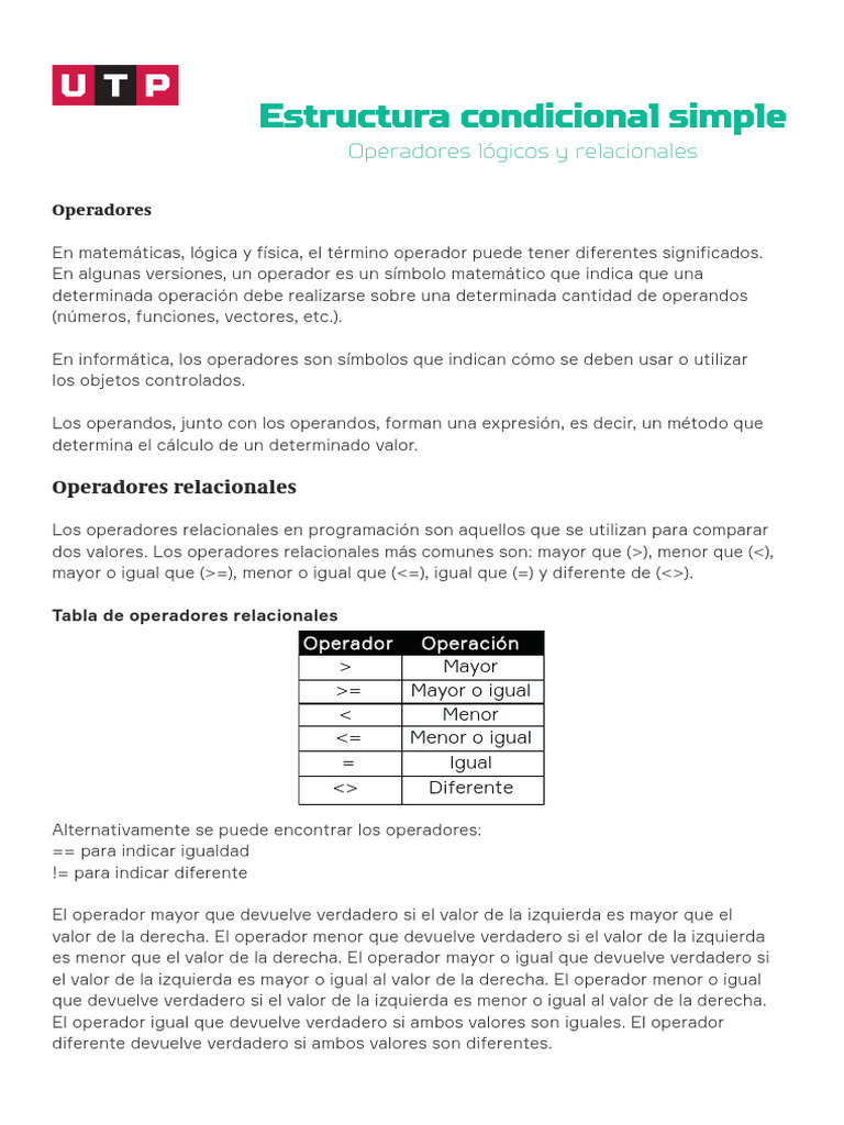 Semana 06 - Infografía - Estructura Condicional Simple | PDF | Operador ...