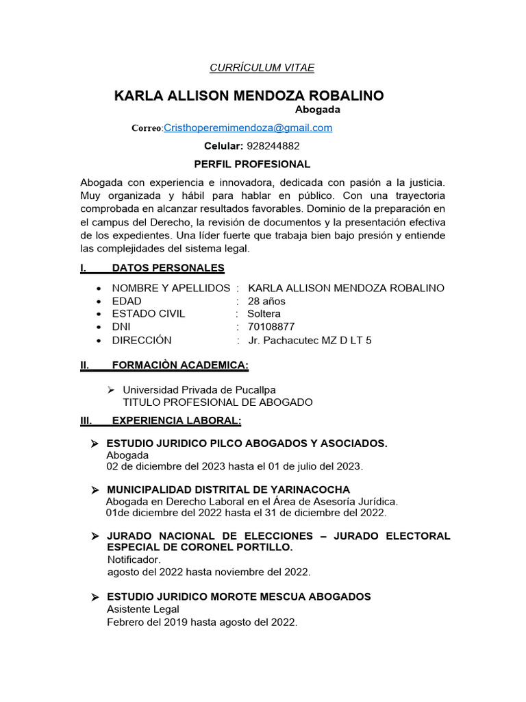 Cv Mendoza Robalino Karla Allison 2023 | PDF