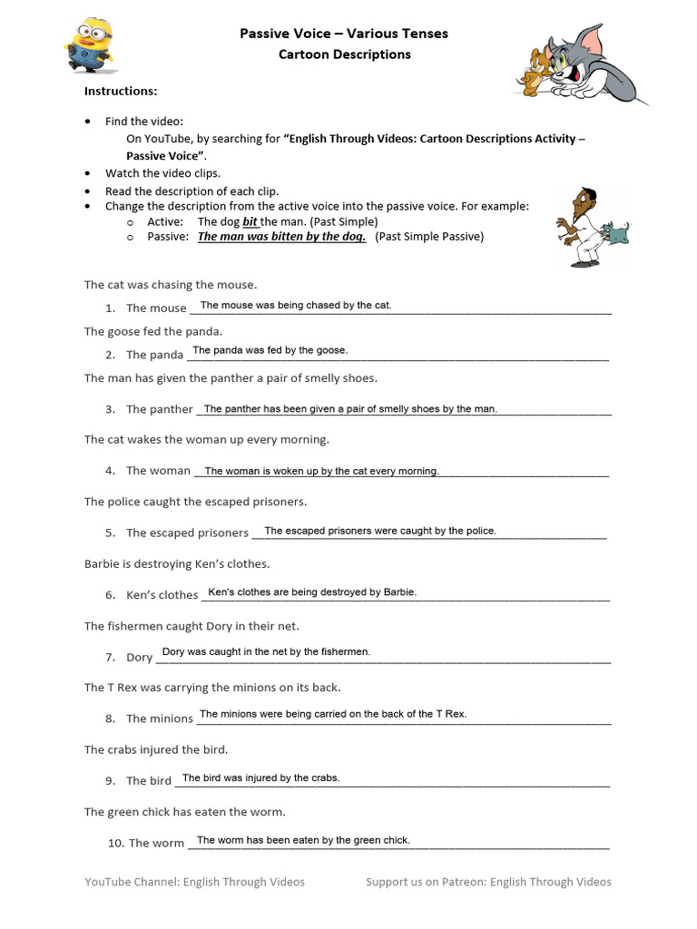 passive-voice-tense-worksheet-cartoons | PDF