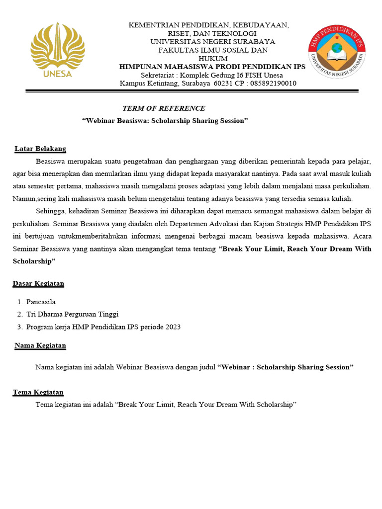 Tor Webinar Beasiswa | PDF