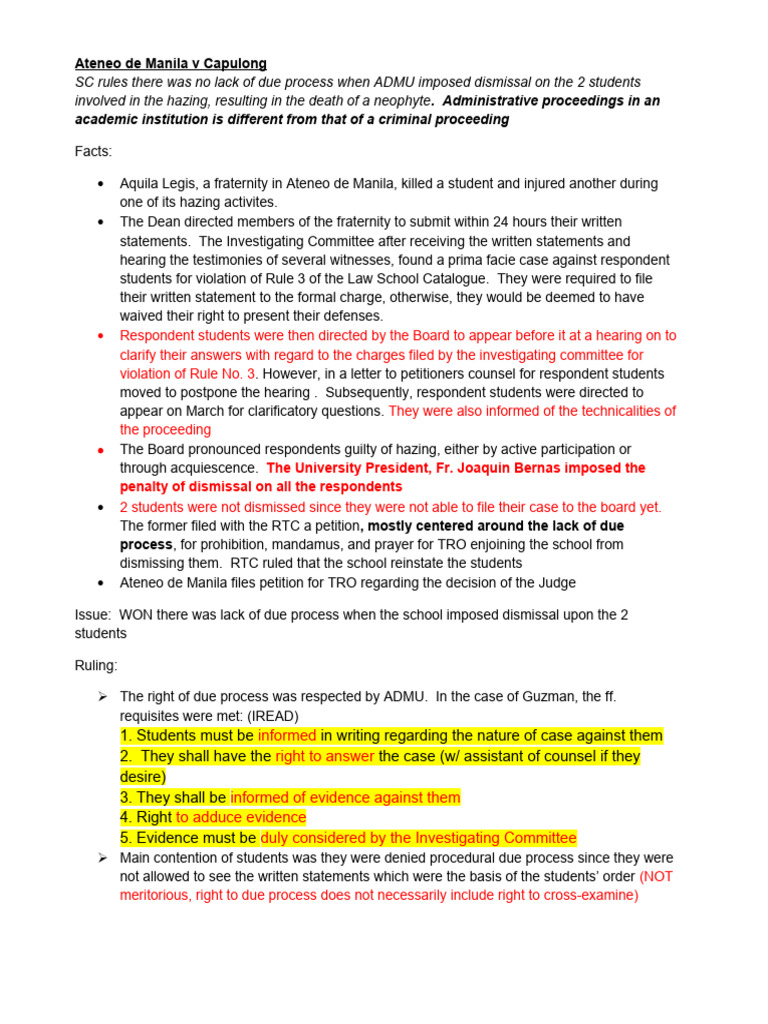 Ateneo de Manila V Capulong | PDF | Due Process | Justice