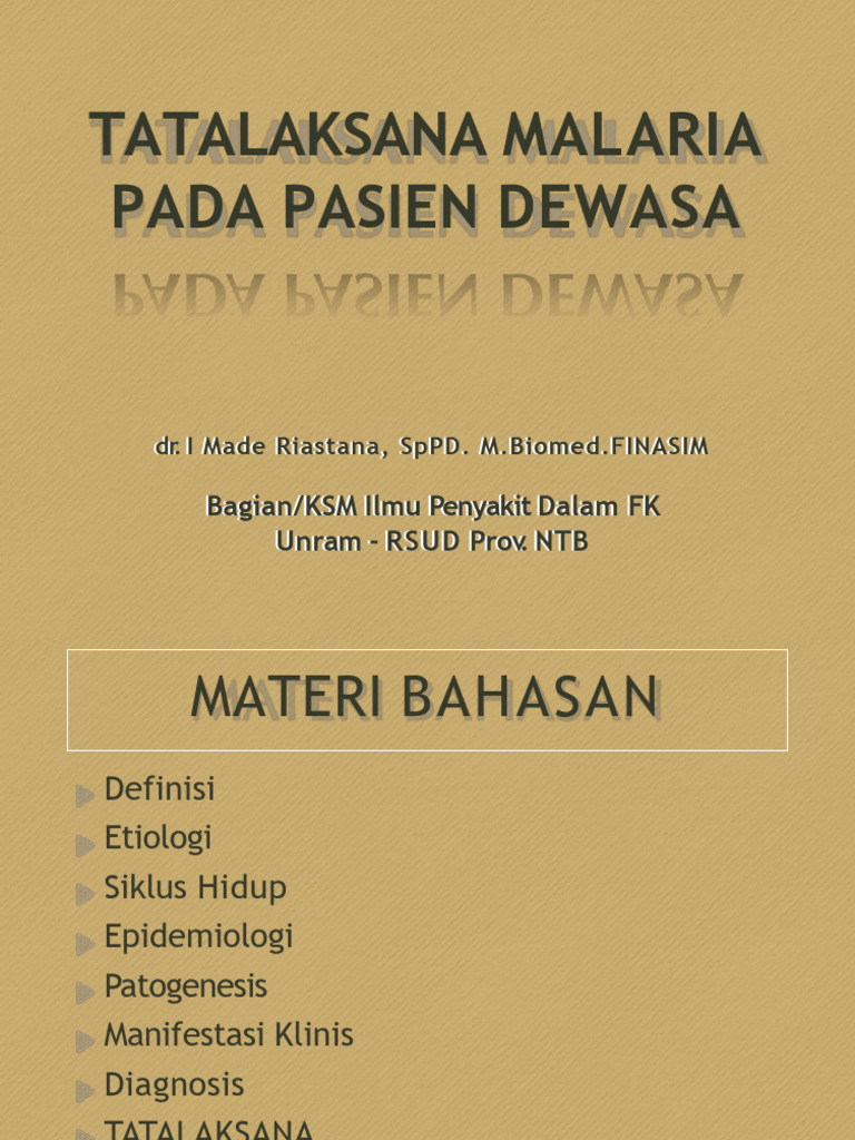Tatalaksana Malaria pada Pasien Dewasa | PDF | Sains & Matematika