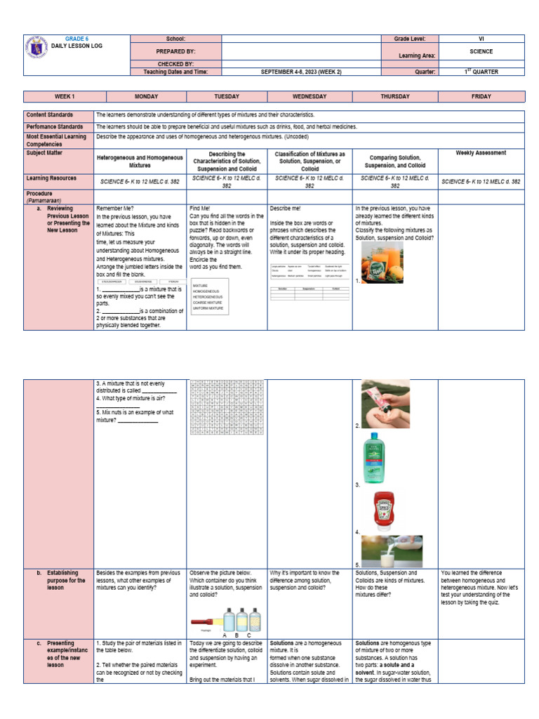 DLL - Science 6 Week 2 - Q1 | PDF