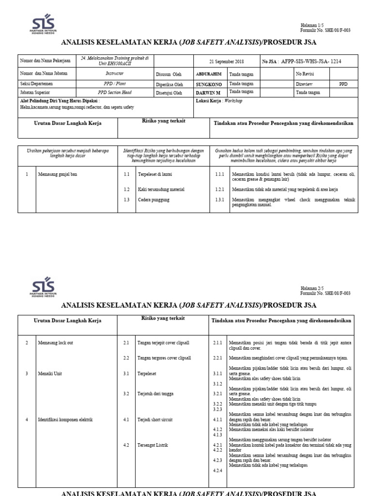 JSA Melakukan Training Praktek Di Unit Electrical Dump Truck | PDF