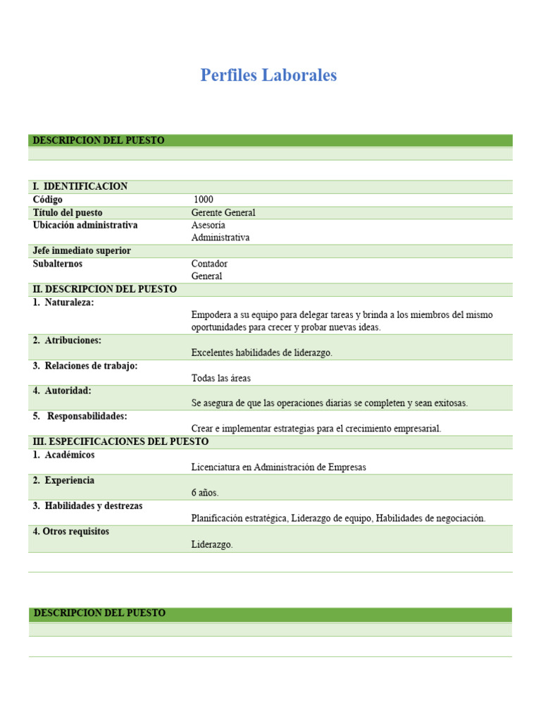 Perfiles Laborales | PDF