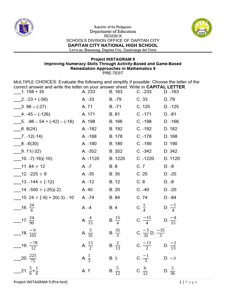 2022-2023 Project Instagram 9 - Pre-Test | PDF | Science
