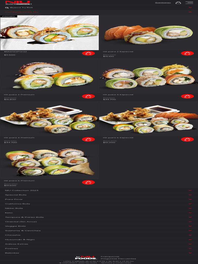 Carta Niu Sushi La Mejor Comida Sushi de Santiago | PDF