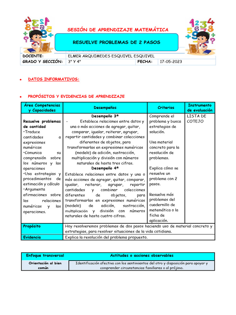 16-05 Ses Mate Mart 9 Problemas de 2 Pasos | PDF | Evaluación | Aprendizaje