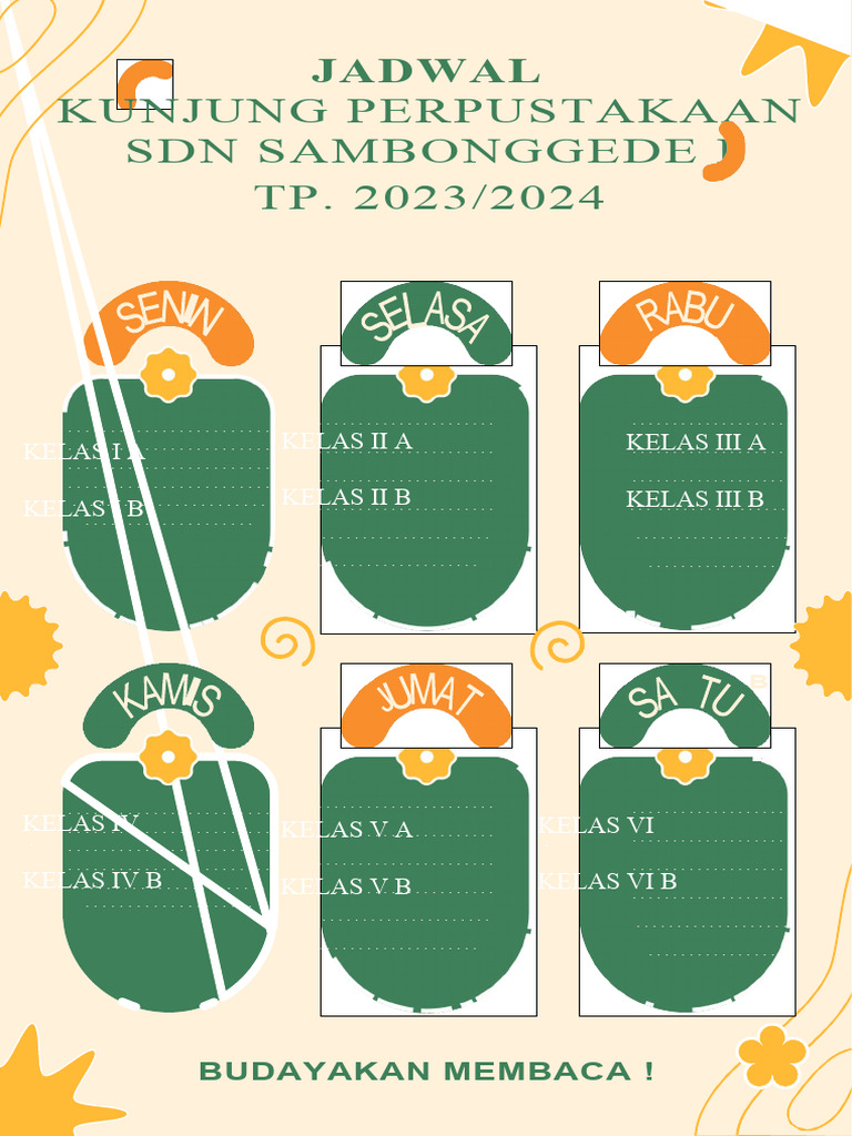 Jadwal Pelajaran Kelas Estetik Lucu Krem Hijau Oranye | PDF