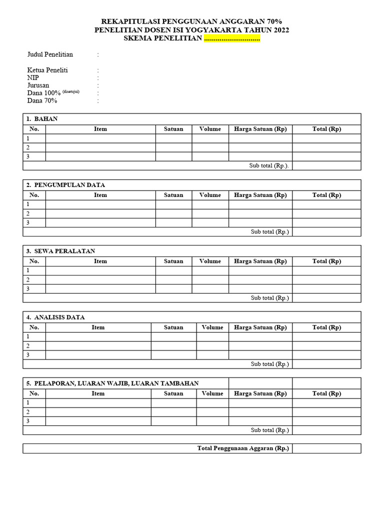 Format Rekapitulasi Anggaran 70 | PDF