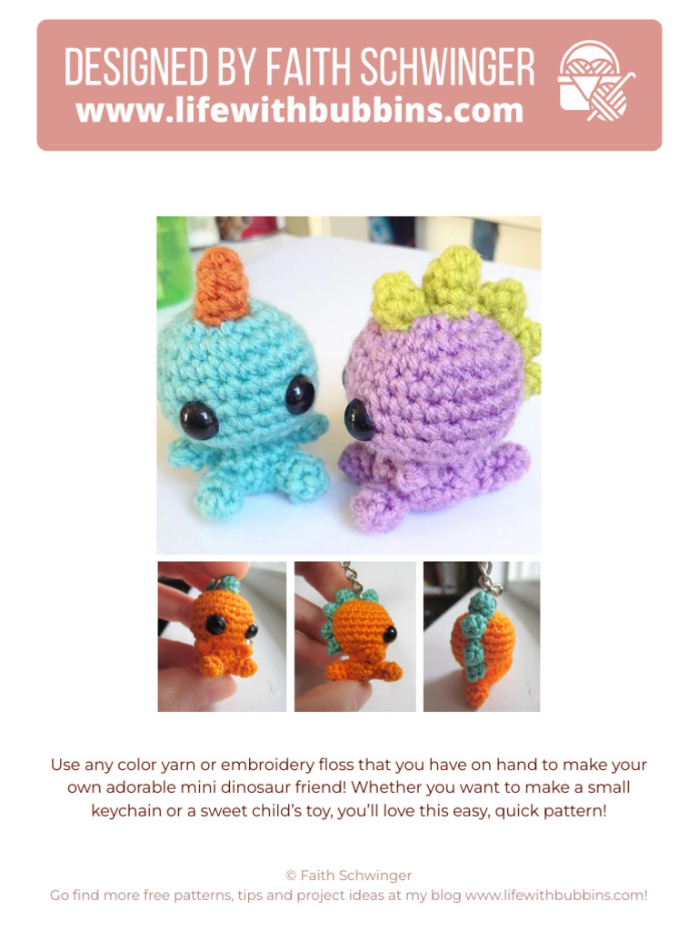 Mini Crochet Dinosaur Keychain Pattern | PDF