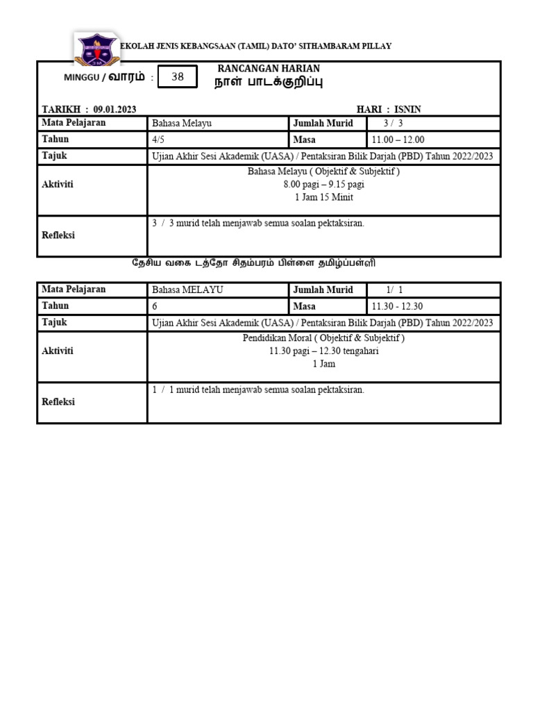 RPH Peperiksaan 2022 | PDF